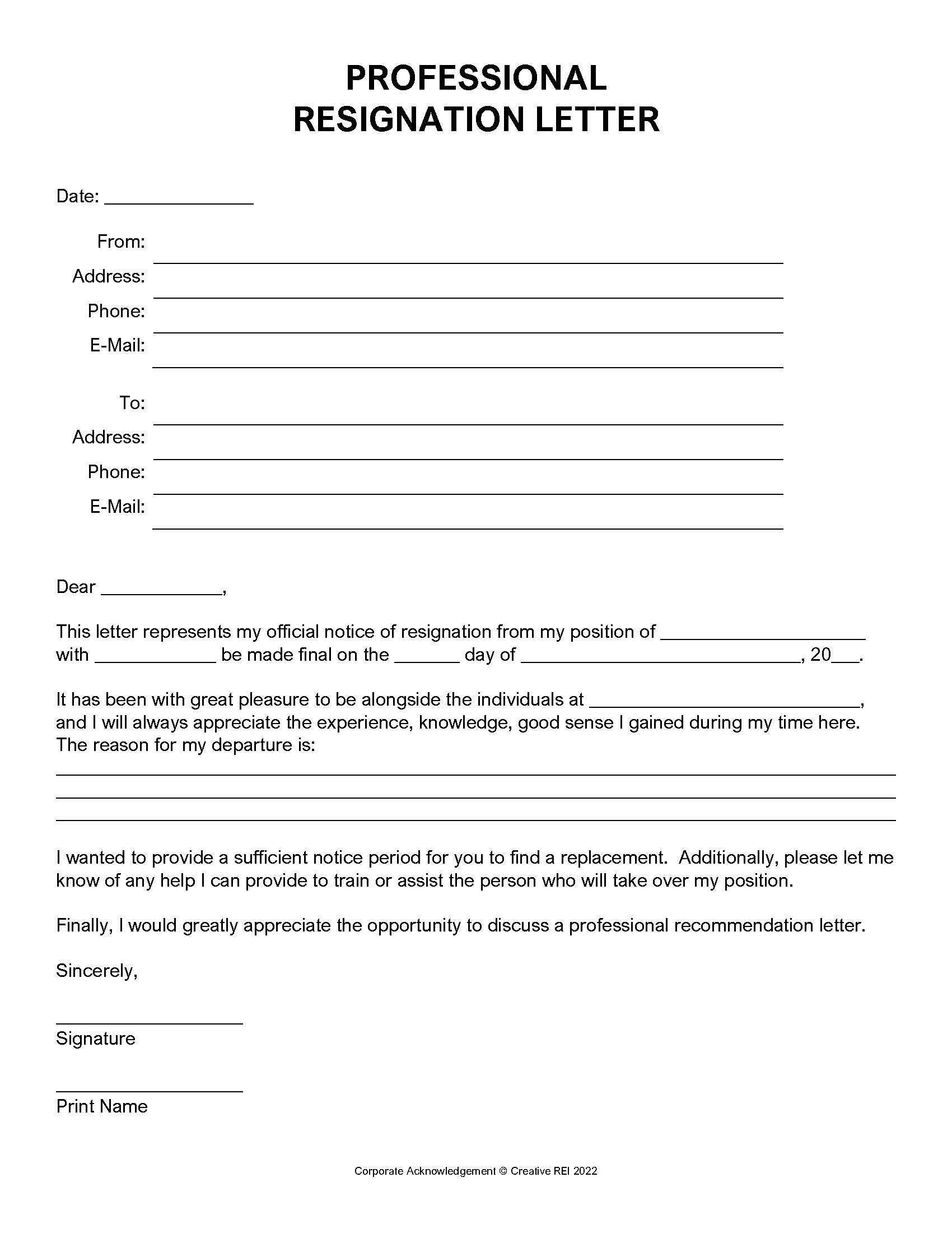 Professional Resignation Letter Template Notice Letter Microsoft Word ...