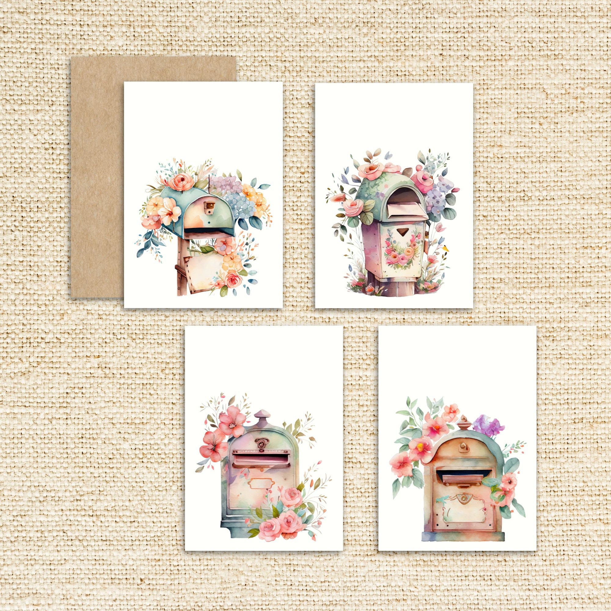 Watercolor Mailbox Blank Notecards With Envelopes - Etsy