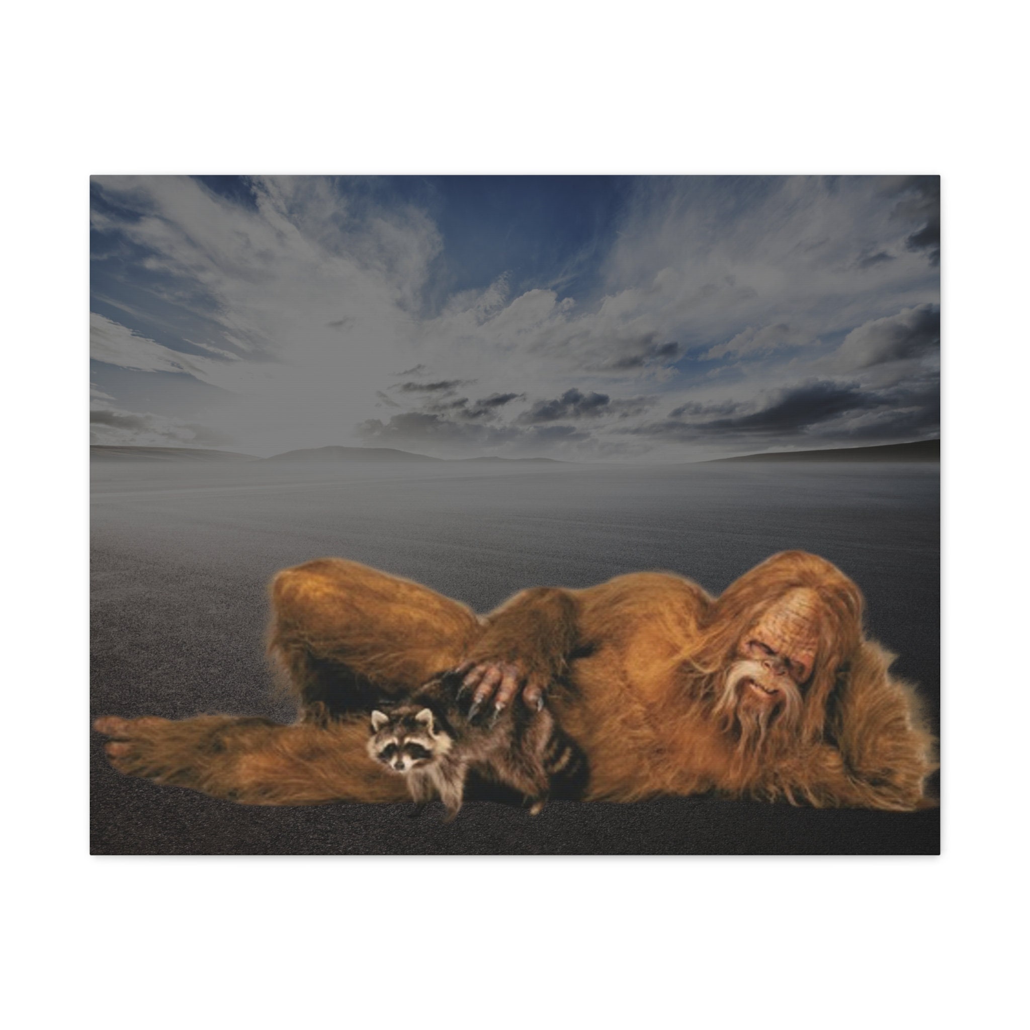 Sasquatch With Racoon in the Cold Zone Printable Wall Art Happy Rural ...