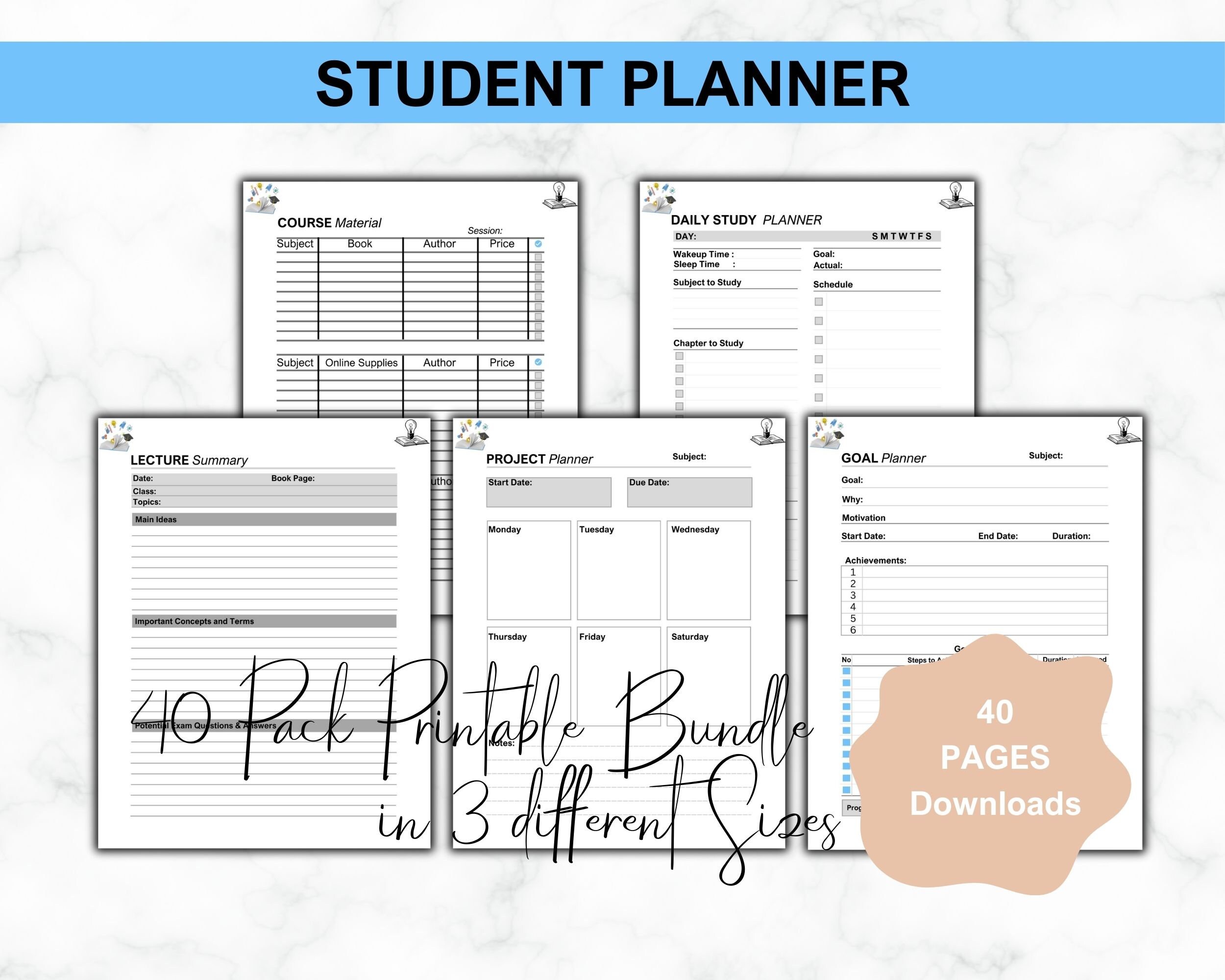 The Student Planner, Printable Planner, Printable Student Planner ...