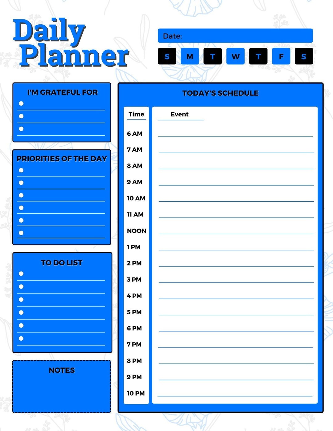 Blue Digital Daily Planner - Printable - Etsy