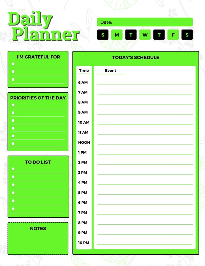 Lime Green Digital Daily Planner - Printable - Etsy