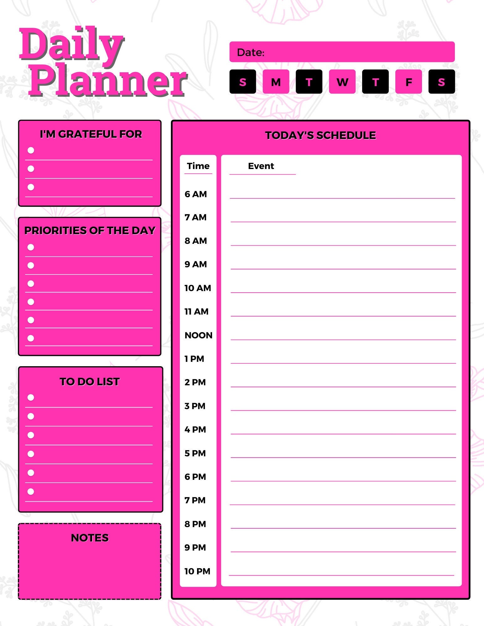 Pink Digital Daily Planner - Printable - Etsy
