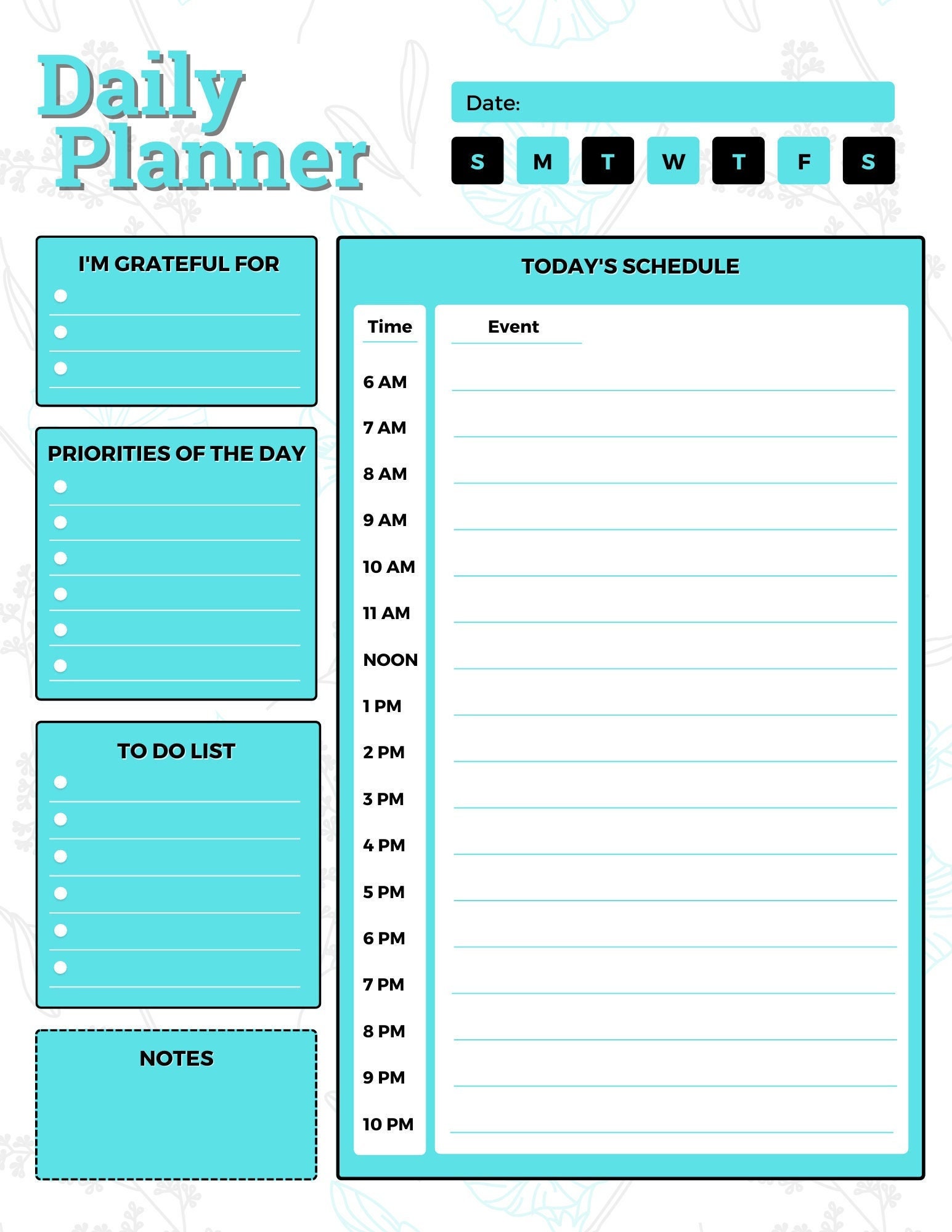 Teal Digital Daily Planner - Printable - Etsy