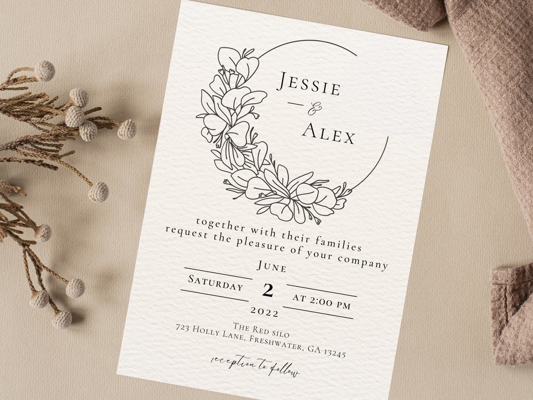 Simple Floral Wedding Invitation Template | Modern Minimalistic Wedding ...