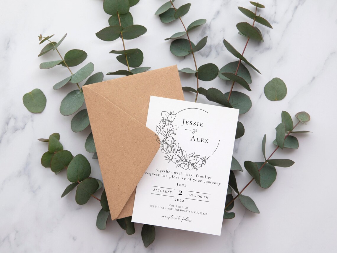Simple Floral Wedding Invitation Template Modern - Etsy