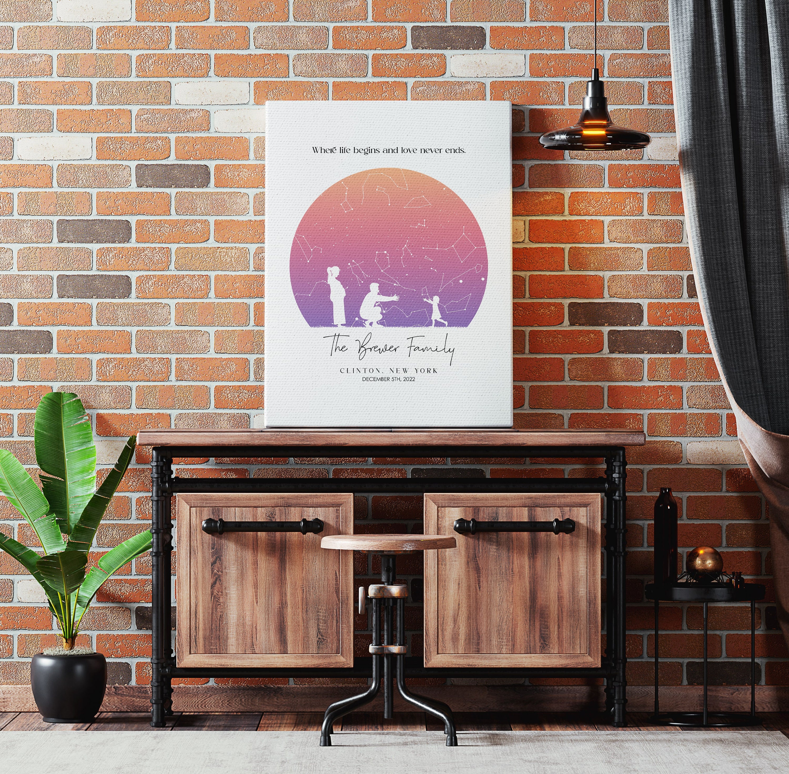 Star Map With Family Silhouette, Custom Star Chart Canvas, Birthday ...