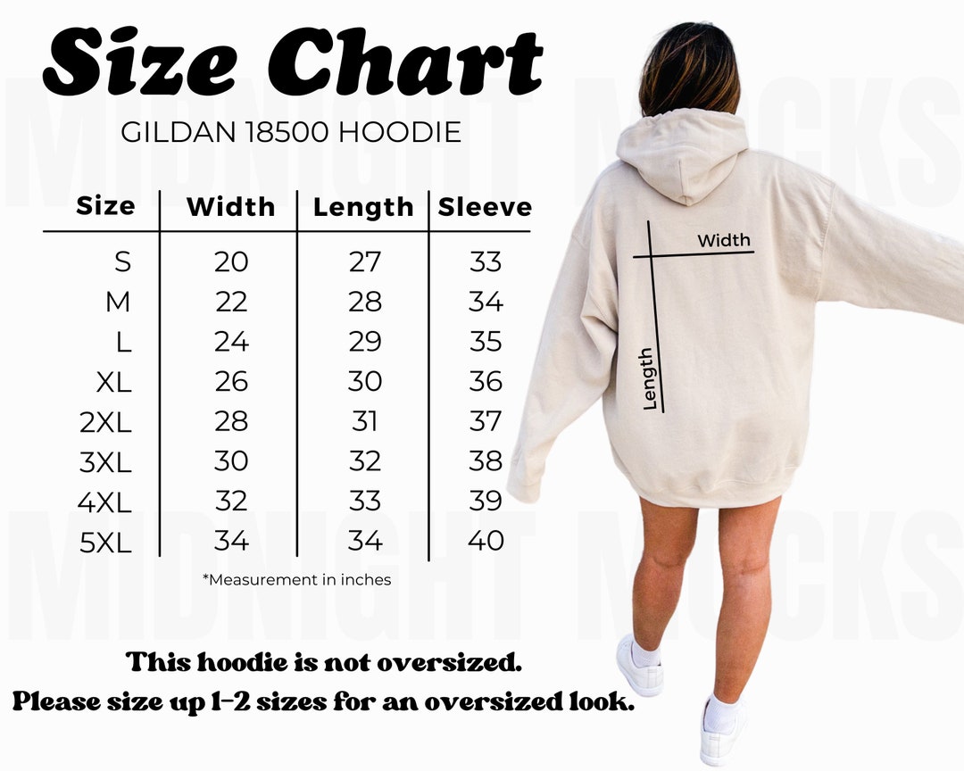 Gildan 18500 Hoodie Size Chart, Oversized Hoodie Size Chart, Unisex ...