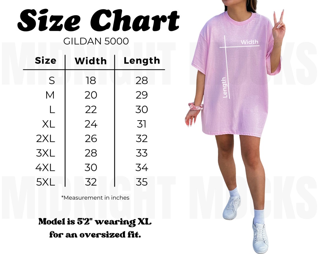 Gildan 5000 Size Chart, Gildan 5000 Tshirt Size Chart, Aesthetic Unisex ...