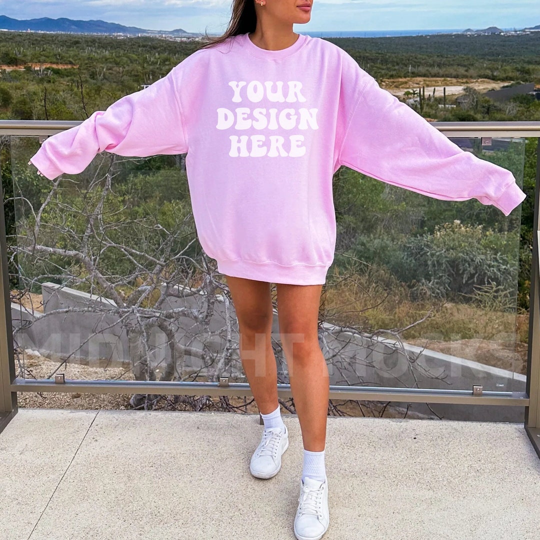 Gildan 18000 Light Pink Mockup, Oversized Sweatshirt Mockup, Trendy ...