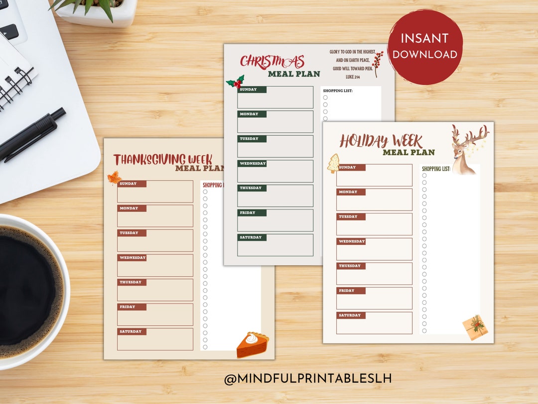 Holiday Meal Plan Bundle PRINTABLE JPG & PDF Christmas - Etsy
