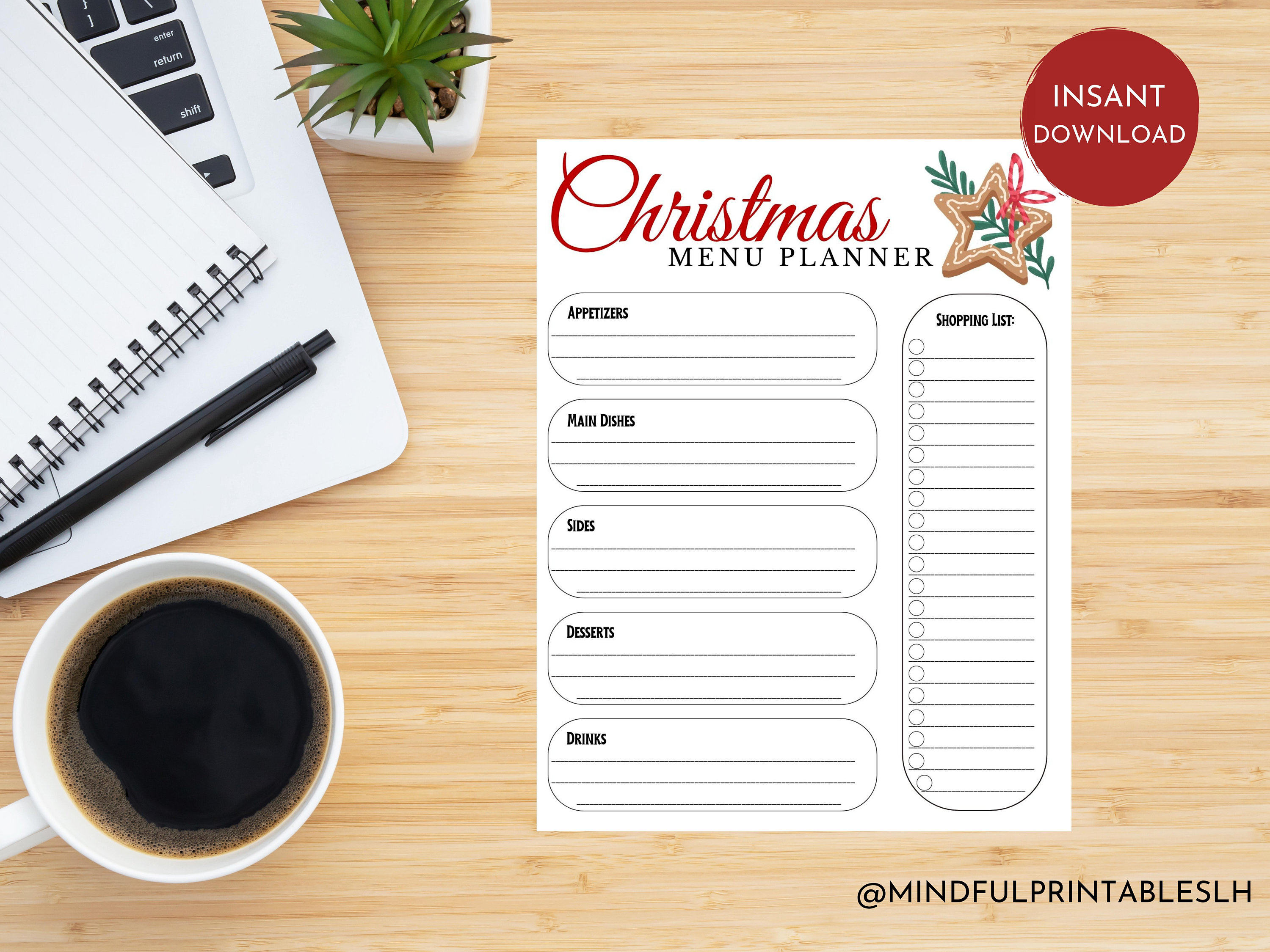 Christmas Menu Planner PRINTABLE Letter Size Festive - Etsy