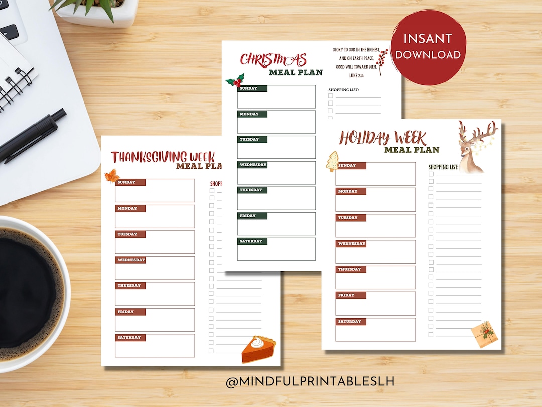 Minimal Holiday Meal Plan Bundle PRINTABLE JPG & PDF - Etsy