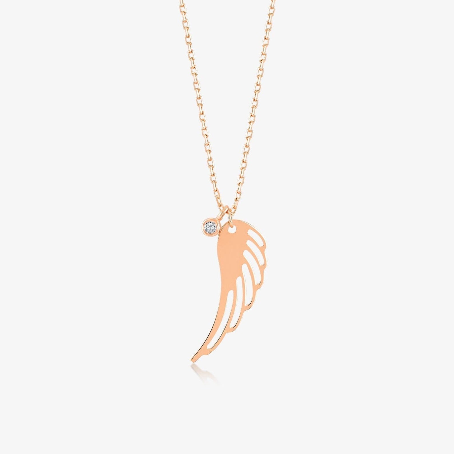Dainty Solid Gold Diamond Angel Wing Pendant, Elegant Minimalist ...