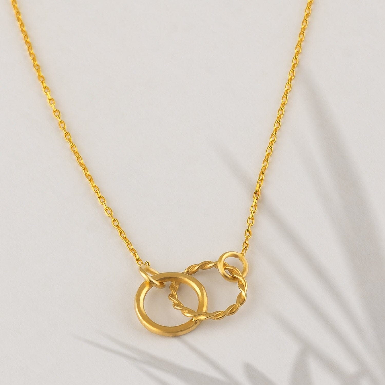 14k Gold Double Ring Pendant Necklace, Elegant Minimalist Jewelry, Chic ...