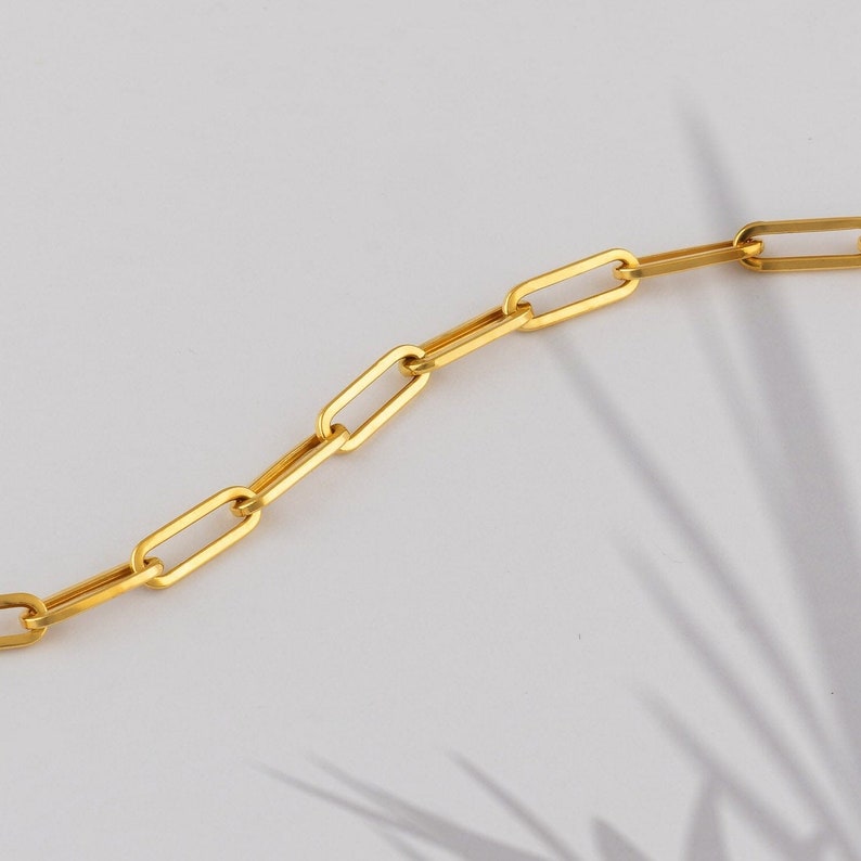 14k Solid Gold Paperclip Chain Bracelet, Elegant Minimalist Jewelry, Modern Fashion Statement ...