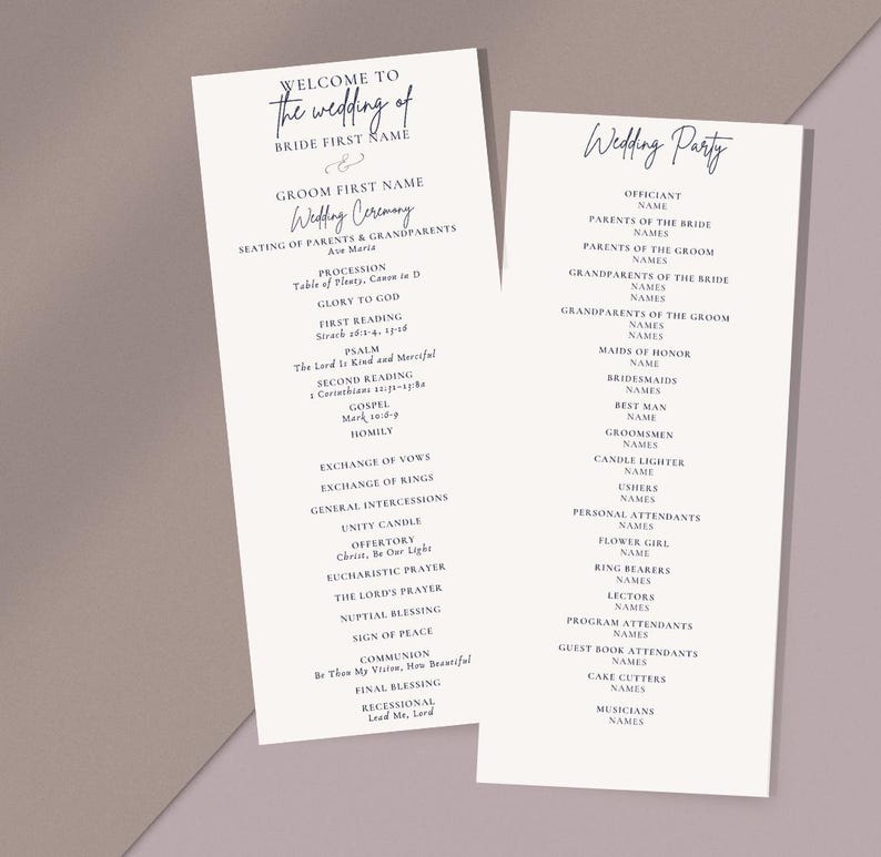 Simple Wedding Program, Ceremony Program Template, Editable Order of ...