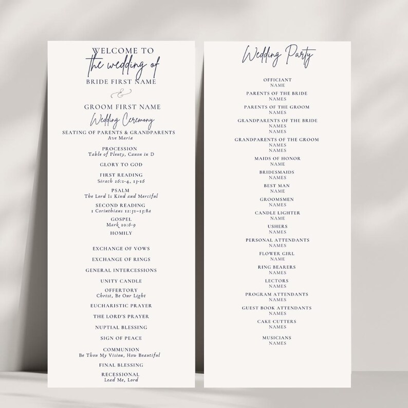 Simple Wedding Program, Ceremony Program Template, Editable Order of ...