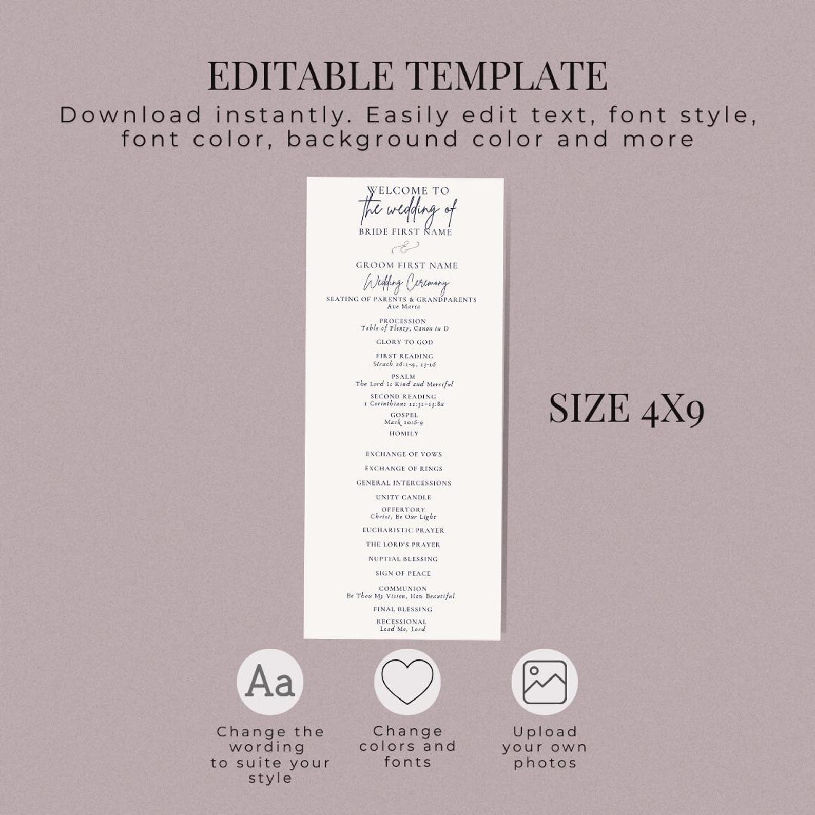 Simple Wedding Program, Ceremony Program Template, Editable Order of ...