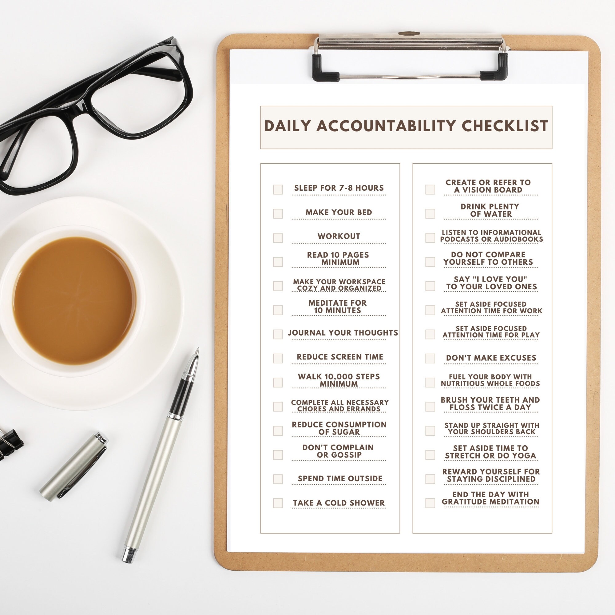 Daily Accountability Checklist, Productivity Checklist, Printable List ...