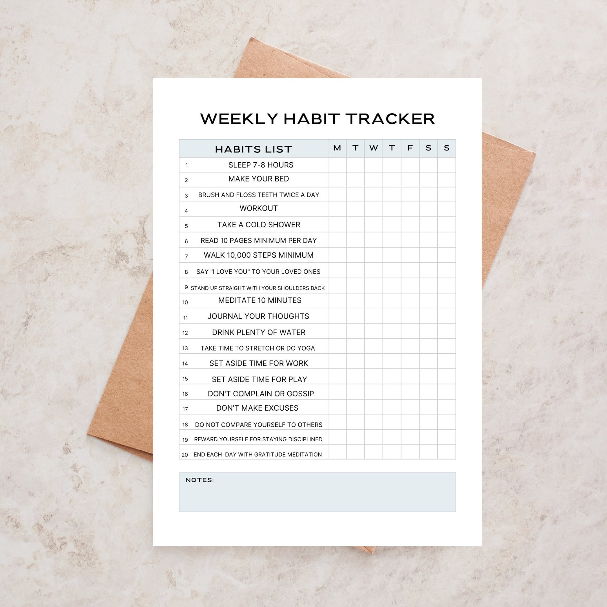 Habit Tracker, Weekly Printable Checklist, to Do List Template, Digital ...