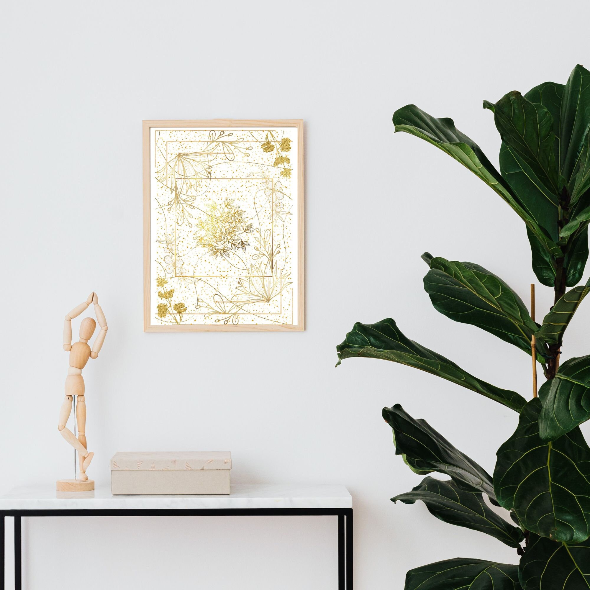 Golden Flower, Botanical Printable Wall Art, Flower Prints, Abstract ...