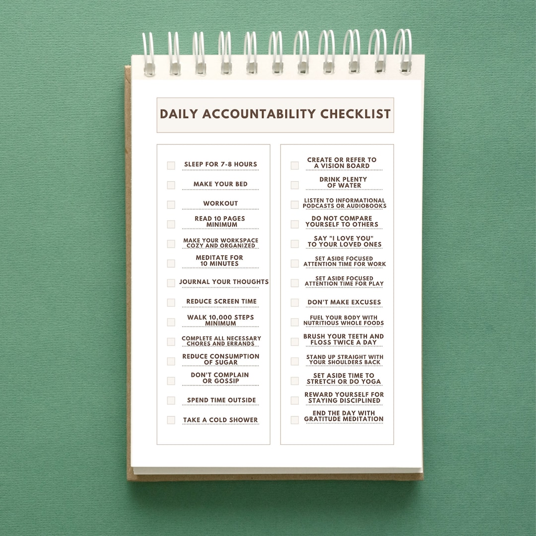 Daily Accountability Checklist, Productivity Checklist, Printable List ...