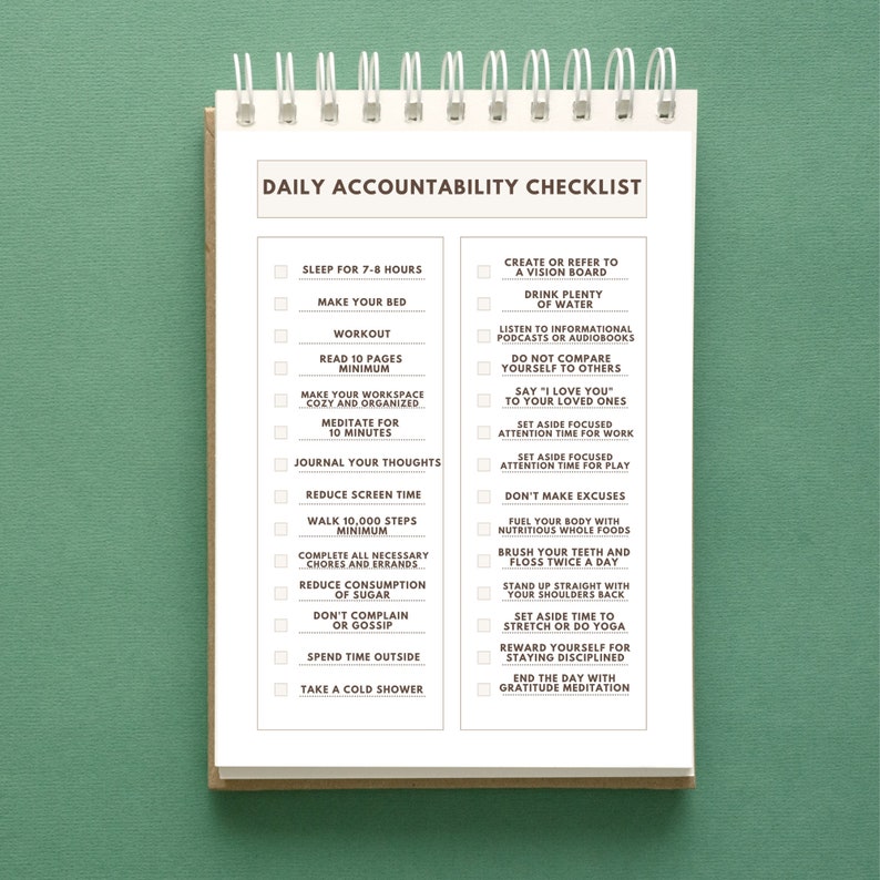 Daily Accountability Checklist, Productivity Checklist, Printable List ...