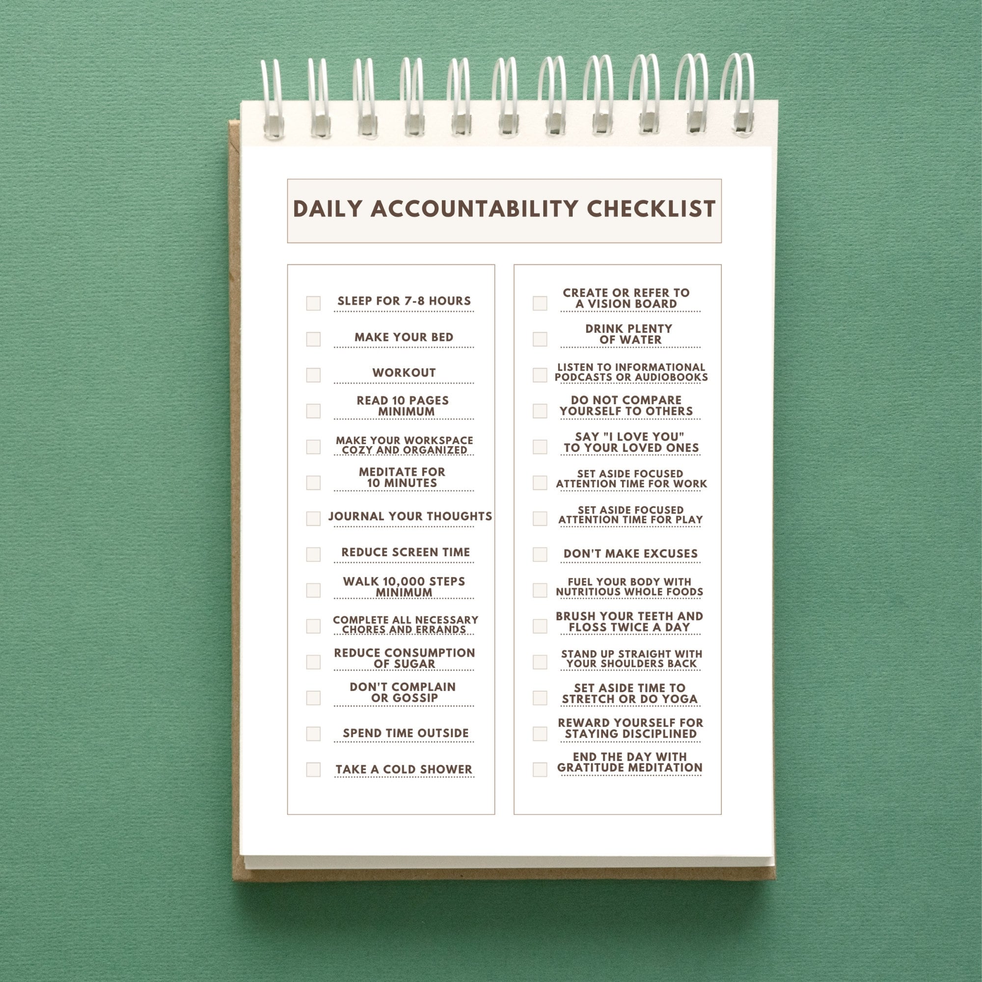 Daily Accountability Checklist, Productivity Checklist, Printable List ...