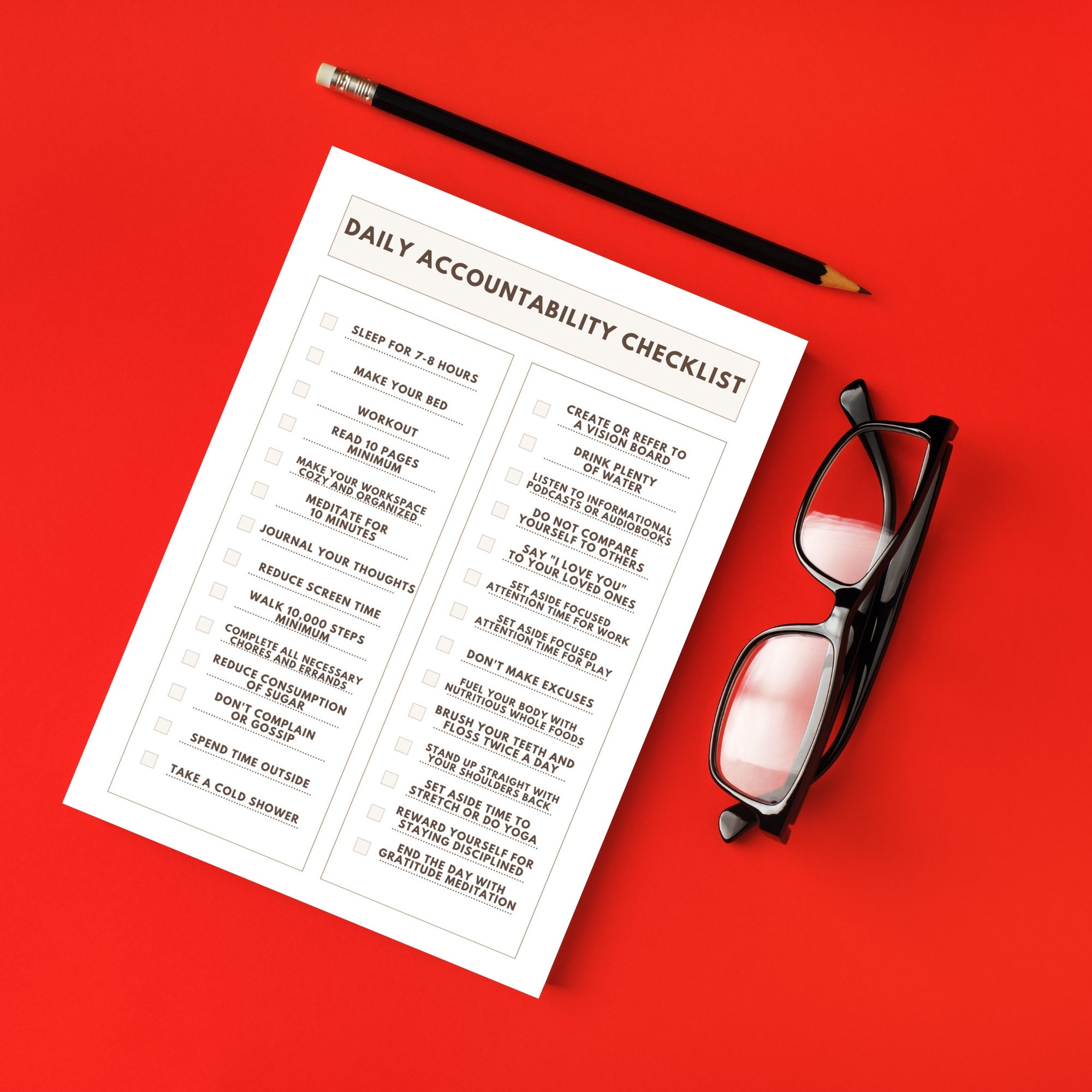 Daily Accountability Checklist, Productivity Checklist, Printable List ...