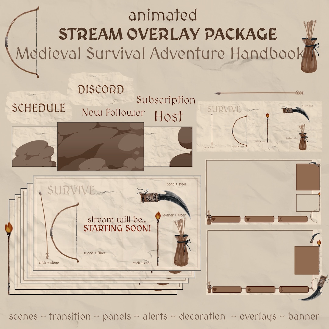 Medieval Survival Stream Twitch Overlay Package Survival Handbook ...