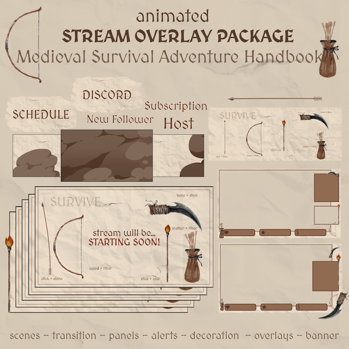 Medieval Survival Stream Twitch Overlay Package Survival Handbook ...