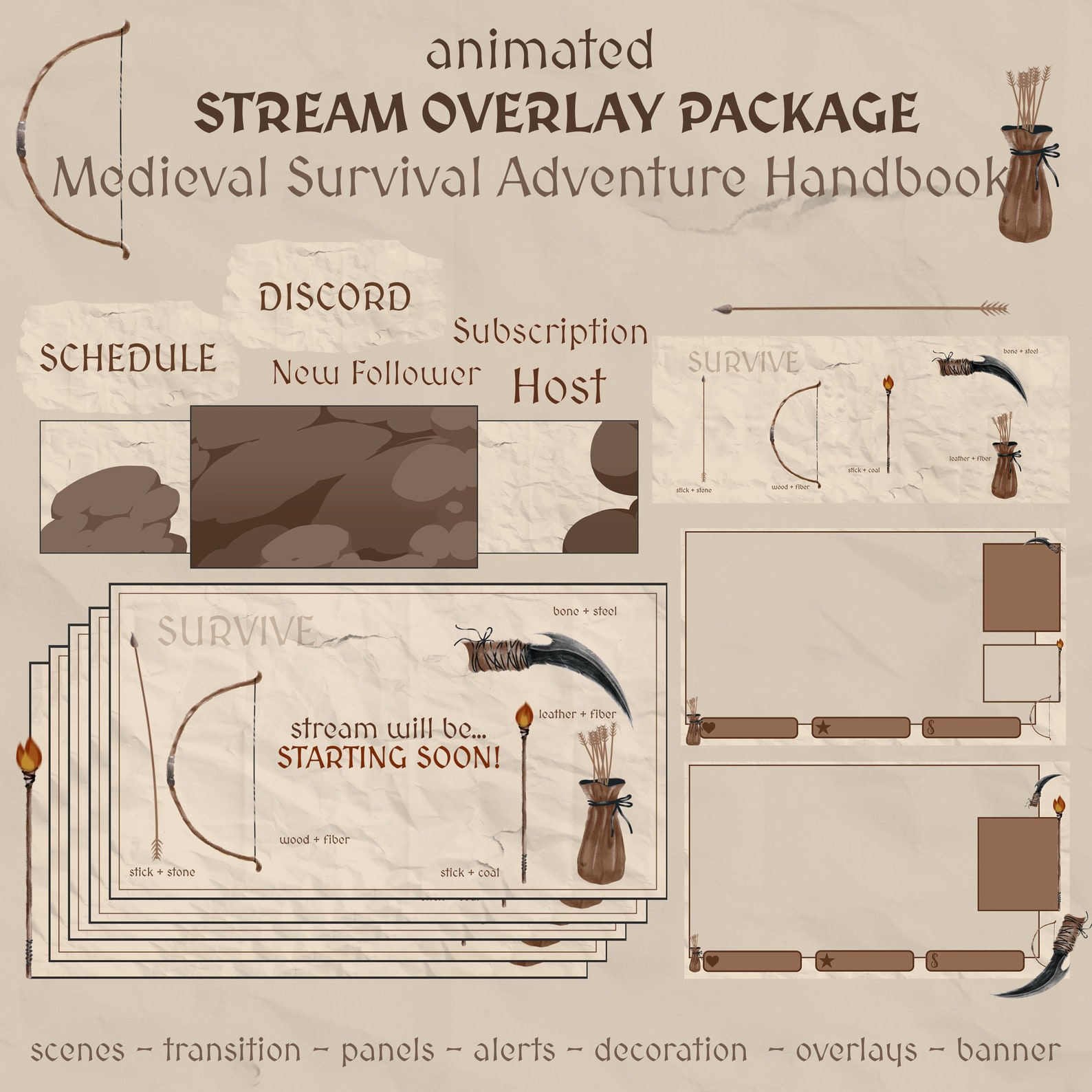Medieval Survival Stream Twitch Overlay Package Survival Handbook ...