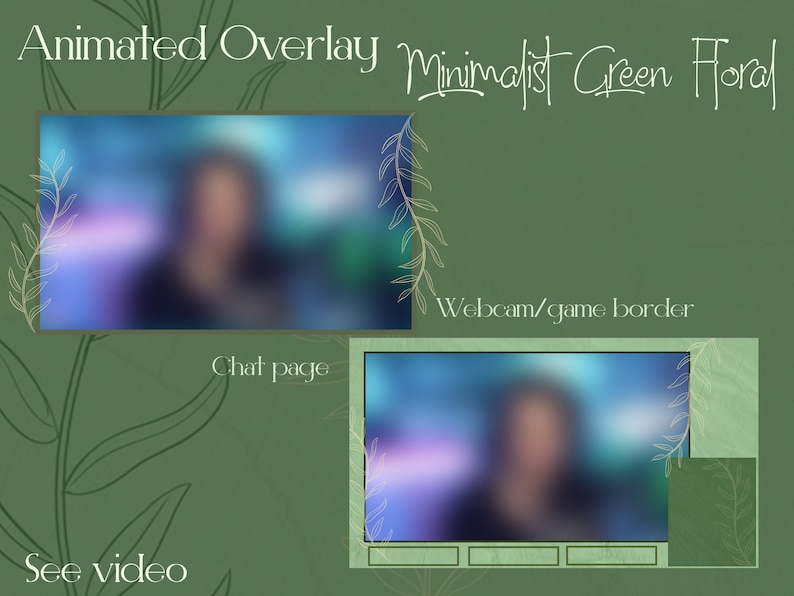 Minimalist Green Floral Stream Package for Twitch, Twitch Overlay ...