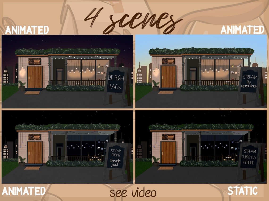 ANIMATED SCENES and OVERLAY Coffee Shop 4 Scenes 1 Overlay - Etsy