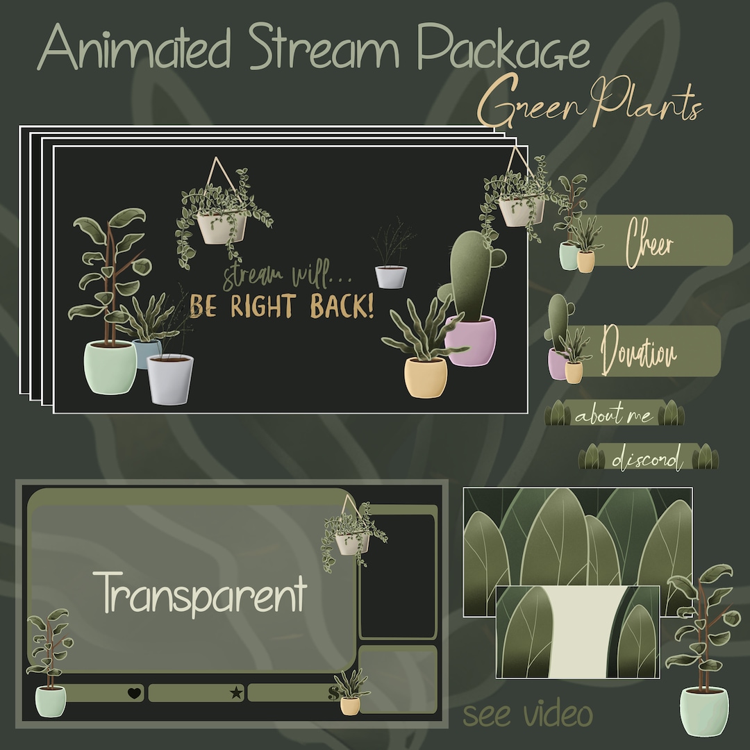 Cute Green Plants Stream Pack for Twitch, Twitch Overlay, Complete ...