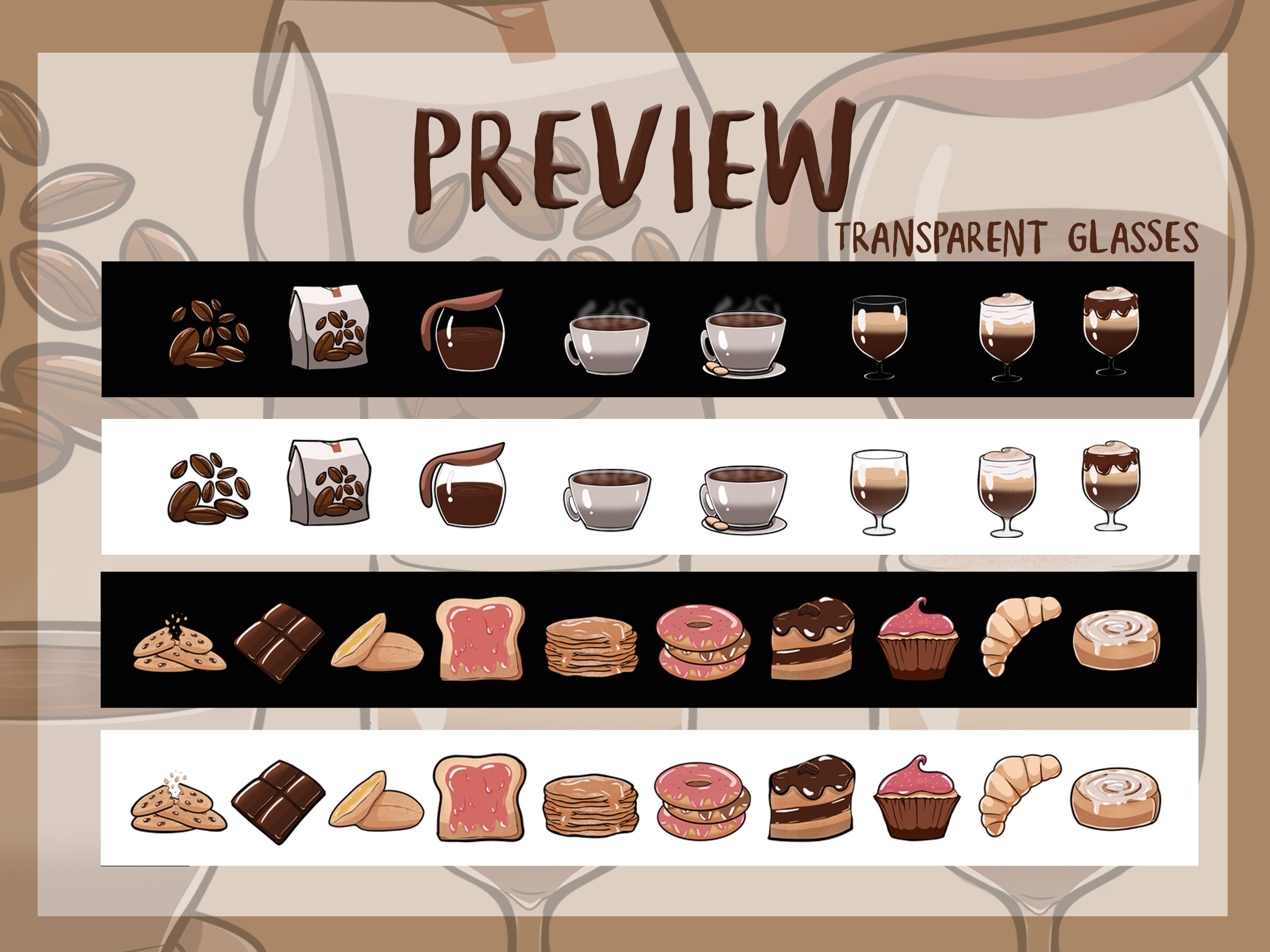 18 COFFEE and PASTRY Twitch Sub Badges / Cheer Bit Badges / Emote ...