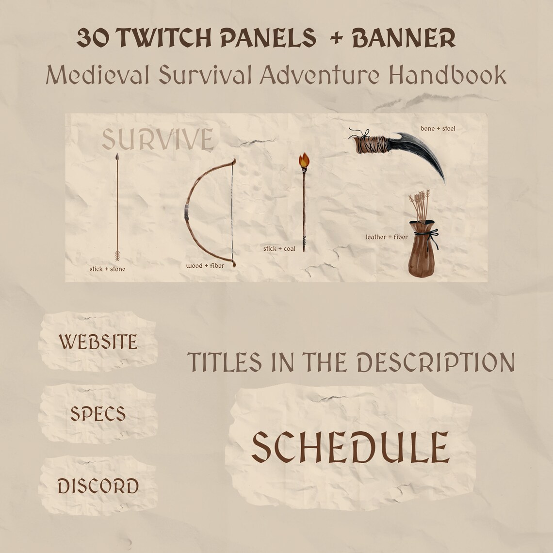 Medieval Survival Stream Twitch Overlay Package Survival Handbook ...