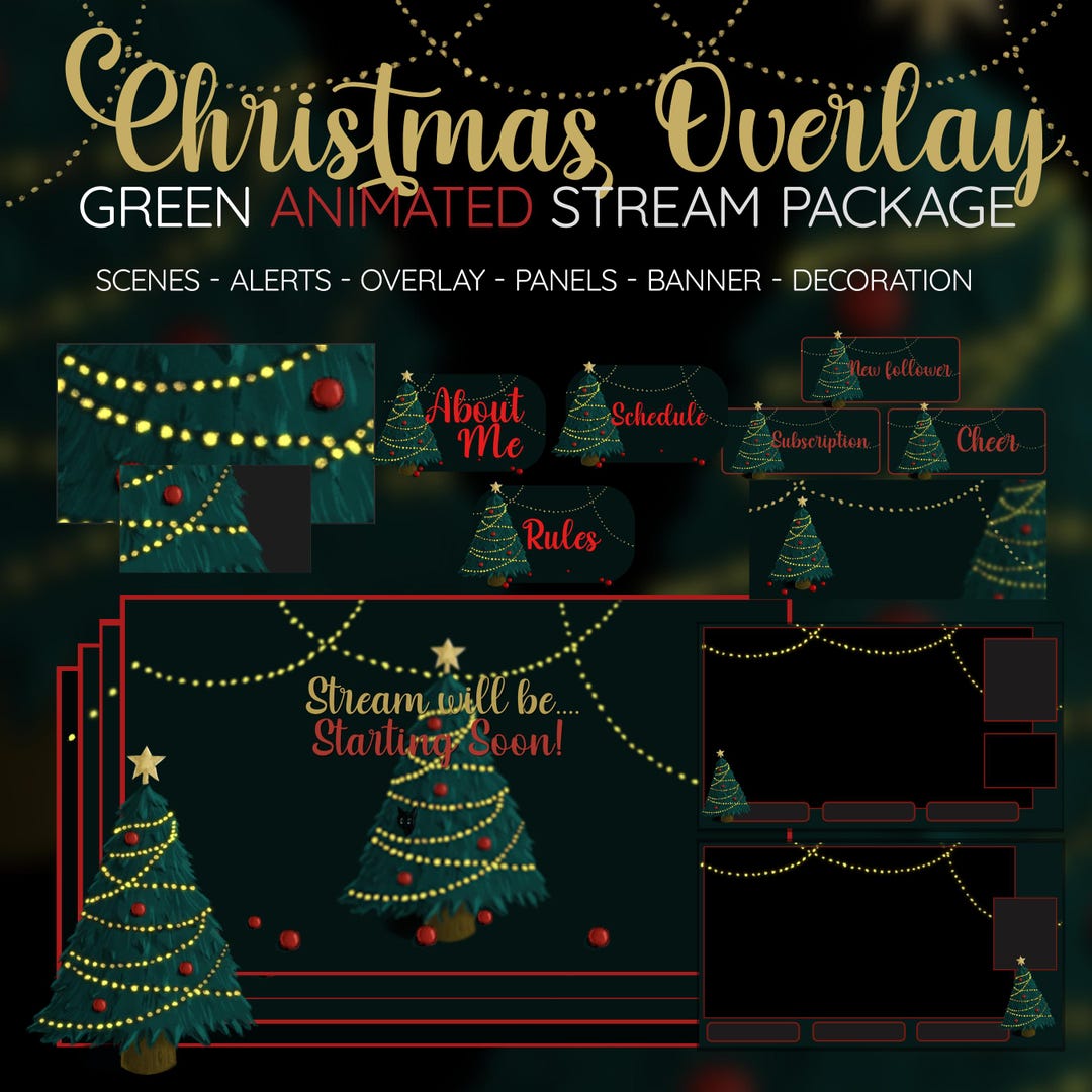 Christmas Stream Overlay Package, Green Christmas Tree, Twitch Overlay ...