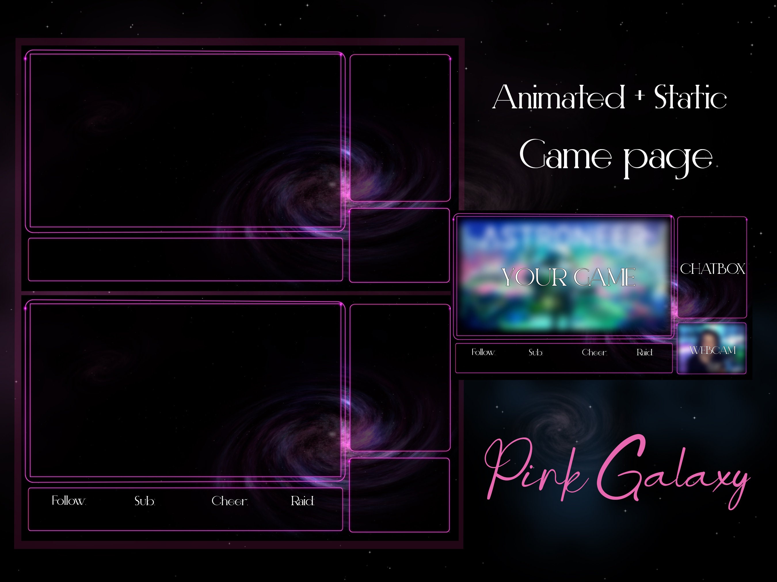 ANIMATED Stream Overlays! Pink Galaxy - Animated + Static Overlays All ...