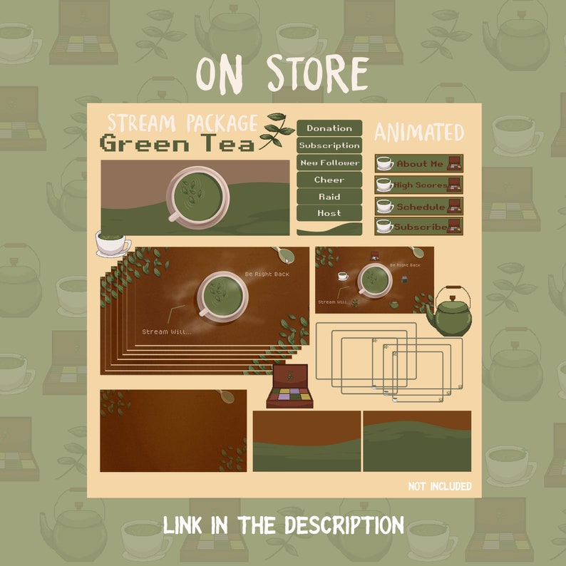 Twitch Scenes Green Tea, Animated Scenes, Twitch Overlay - Etsy