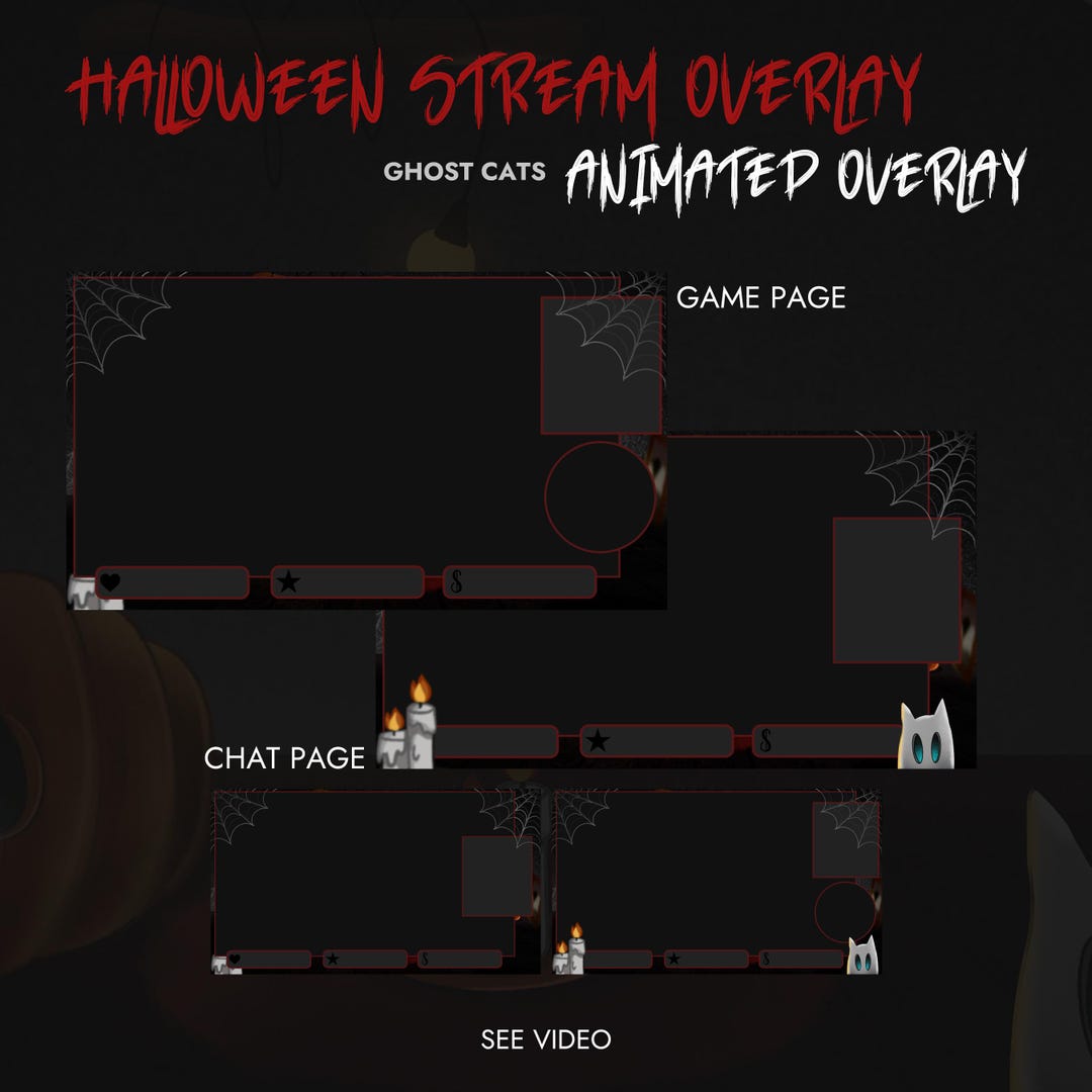 Halloween Ghost Cats Stream Overlay, Stream Overlay Full Page - Etsy