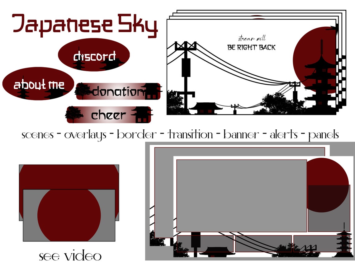 Japanese Sky Stream Pack for Twitch, Twitch Overlay, Complete Streaming ...