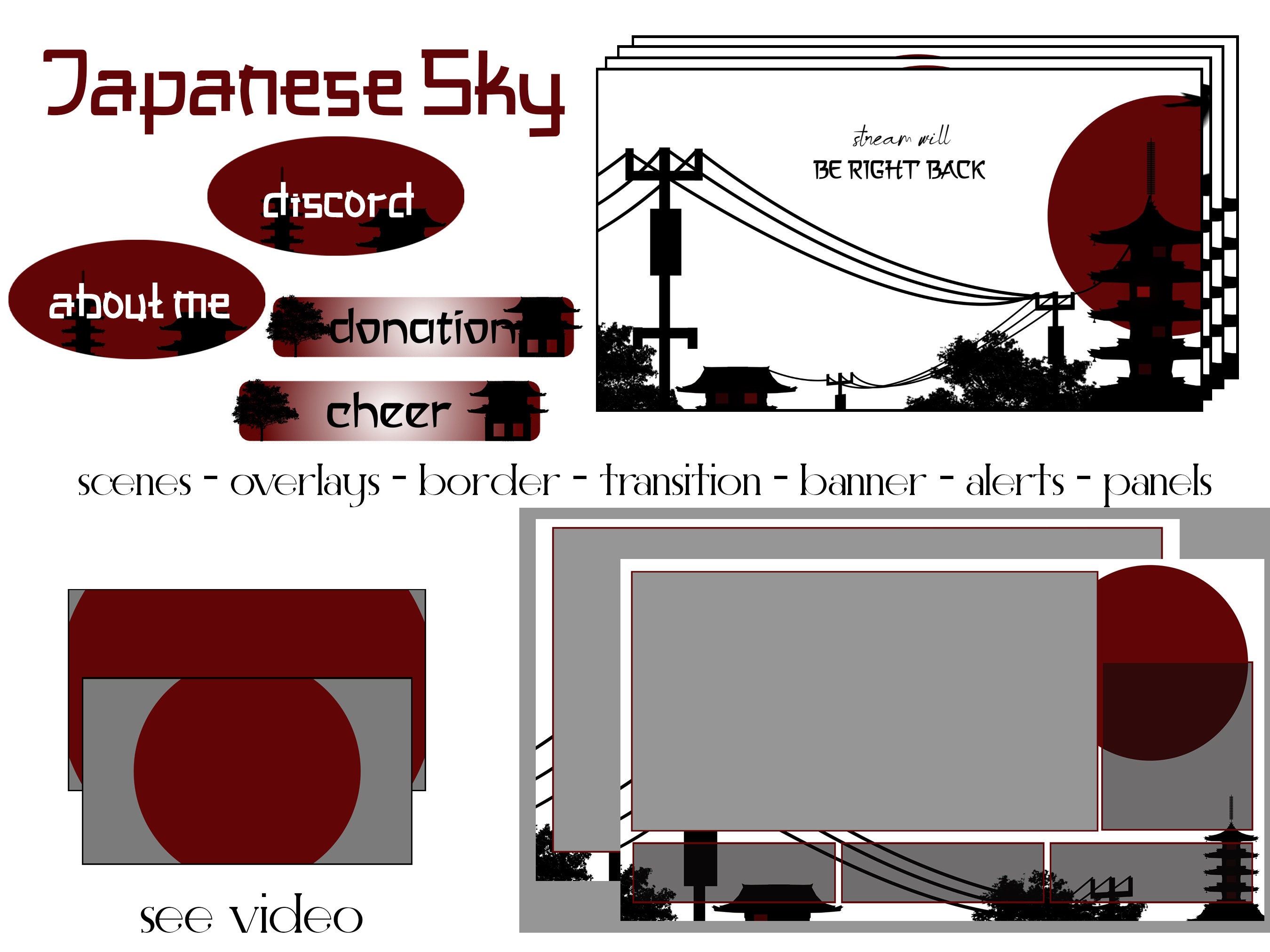 Japanese Sky Stream Pack for Twitch, Twitch Overlay, Complete Streaming ...