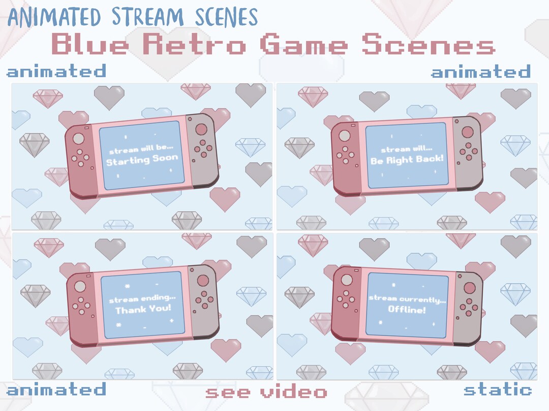 Blue Retro Game Animated Scenes, Streamer Screen, Blue Scenes Overlay ...