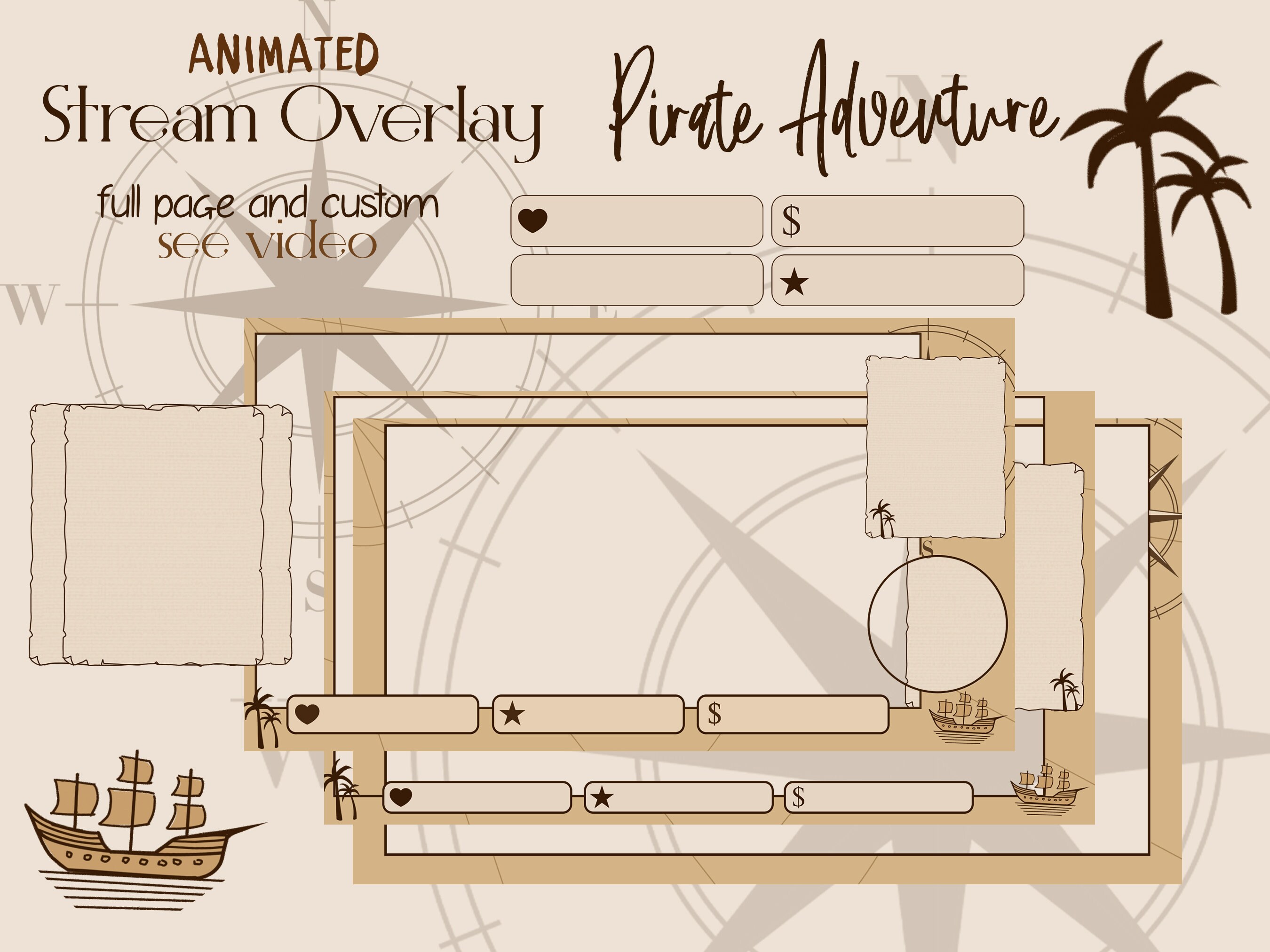 Pirate Adventure Stream Overlay, Twitch Overlay, Full Page ...