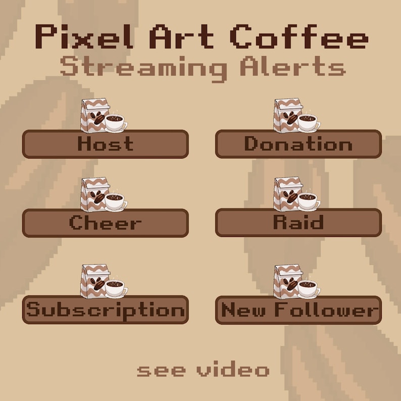 Retro Pixel Art Coffee Stream Overlay Package, Twitch Overlay Complete ...