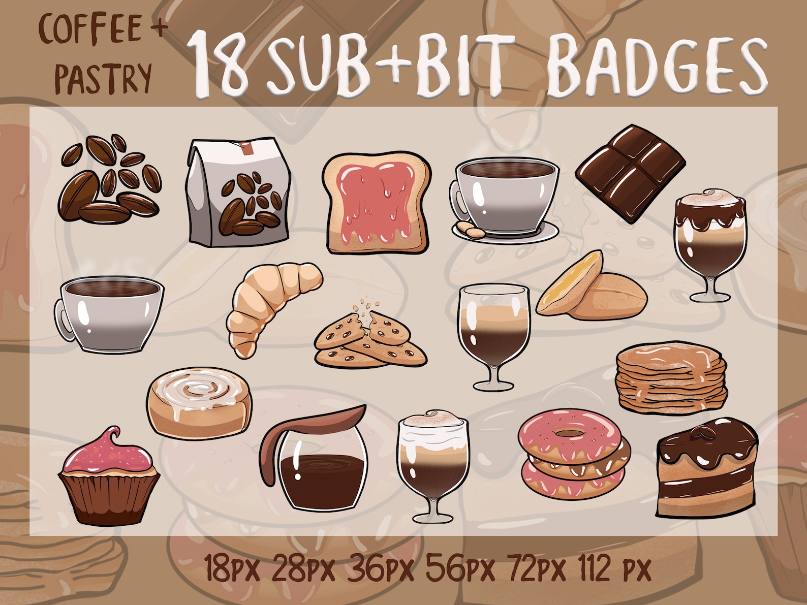 18 COFFEE and PASTRY Twitch Sub Badges / Cheer Bit Badges / Emote ...