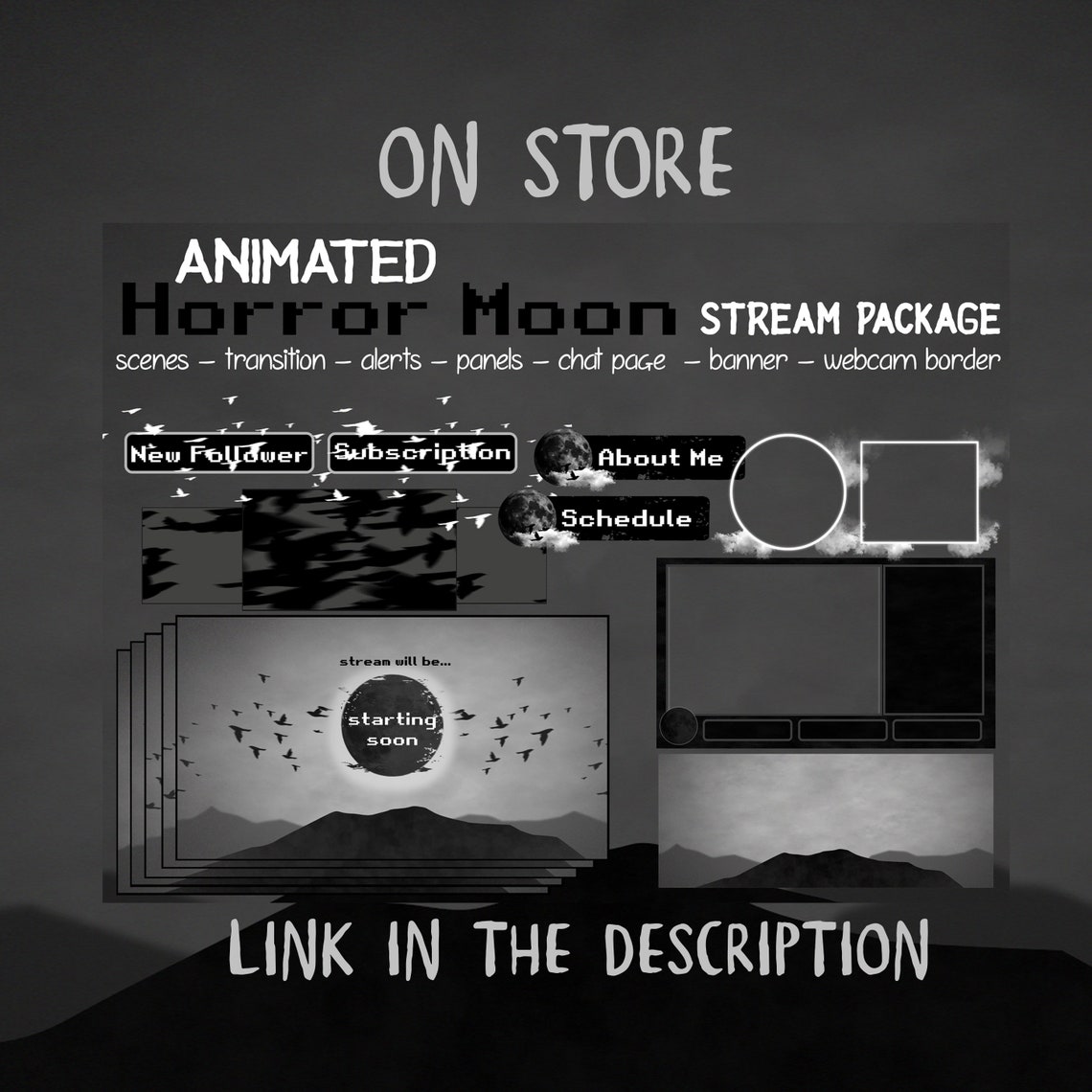 Halloween Raven Stream Panels for Twitch, Horror Moon Goth, Banner ...