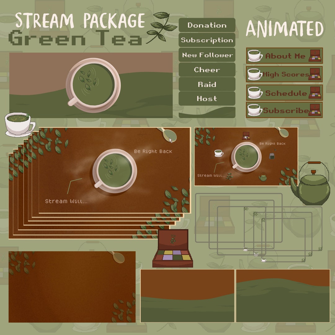 Green Tea Twitch Stream Package: Animated Overlay Set - Etsy